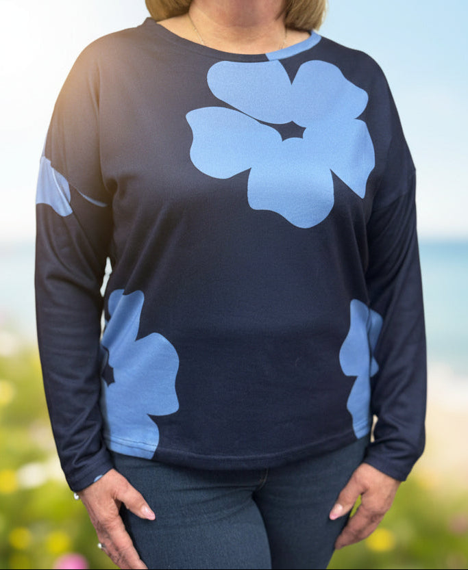 BYOUNG-PIETA TOP- BIG FLOWER DELLA- NAVY - – MWB@14a